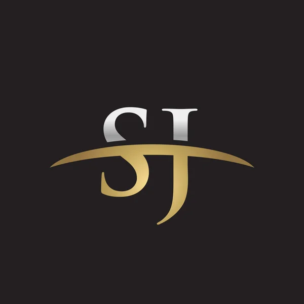 Initial letter SC silver gold swoosh logo swoosh logo black background ...