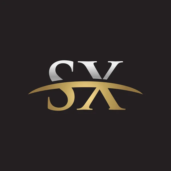 Initial letter SW silver gold swoosh logo swoosh logo black background ...