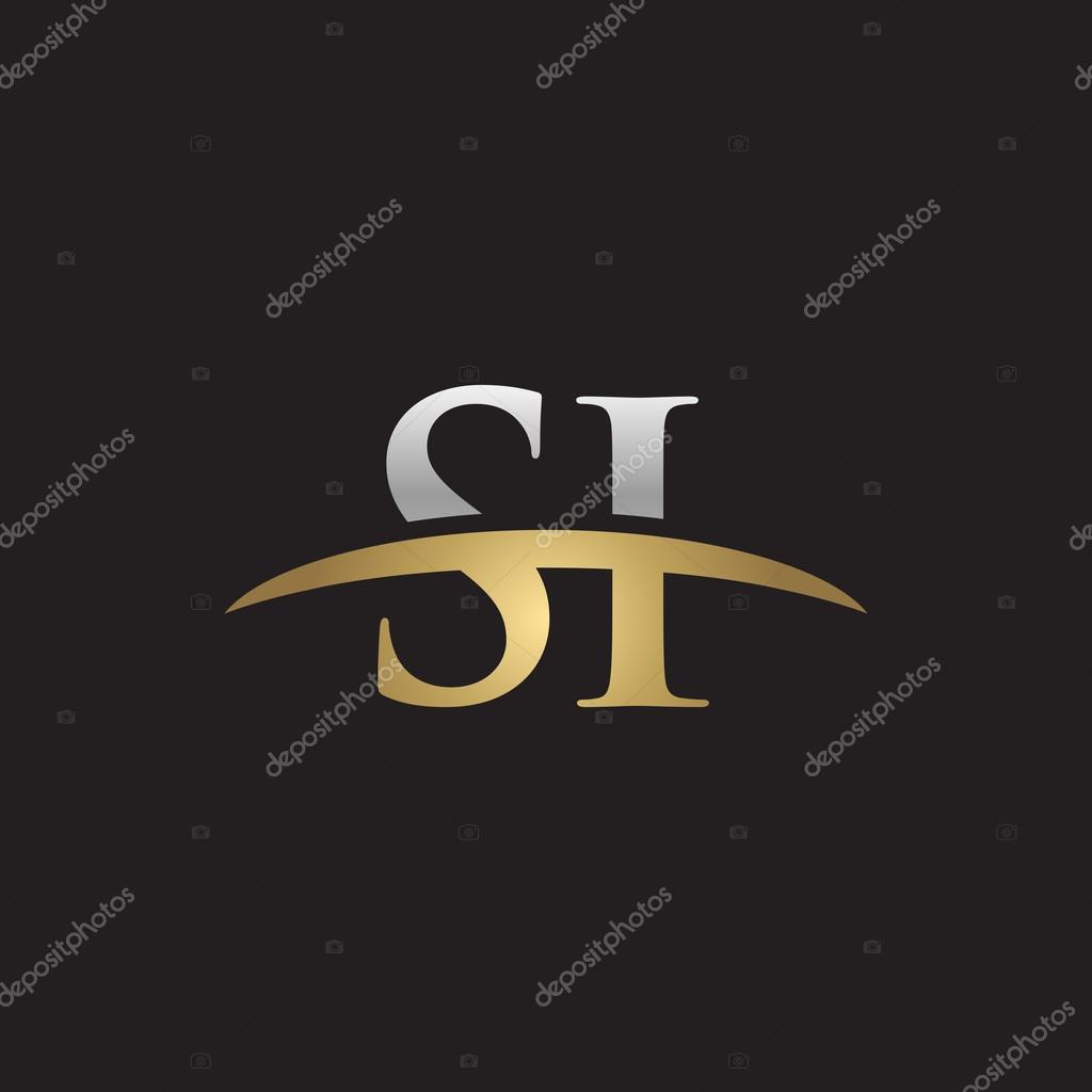 Letra inicial SI plata oro swoosh logo swoosh logo negro fondo Vector ...