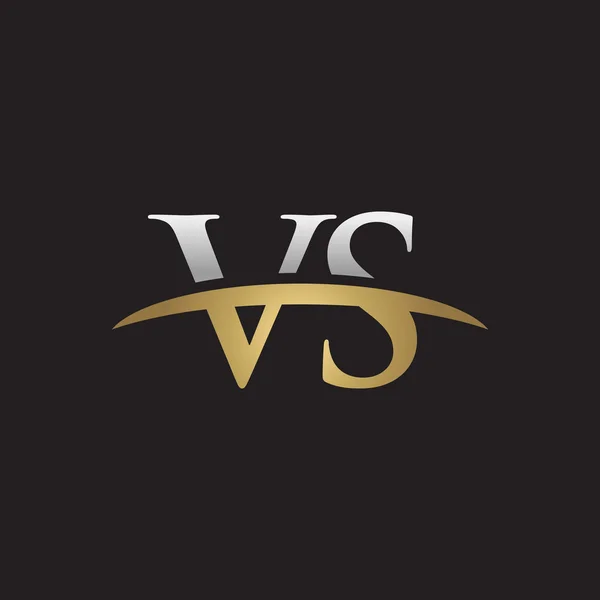 Initial letter WC silver gold swoosh logo swoosh logo black background ...