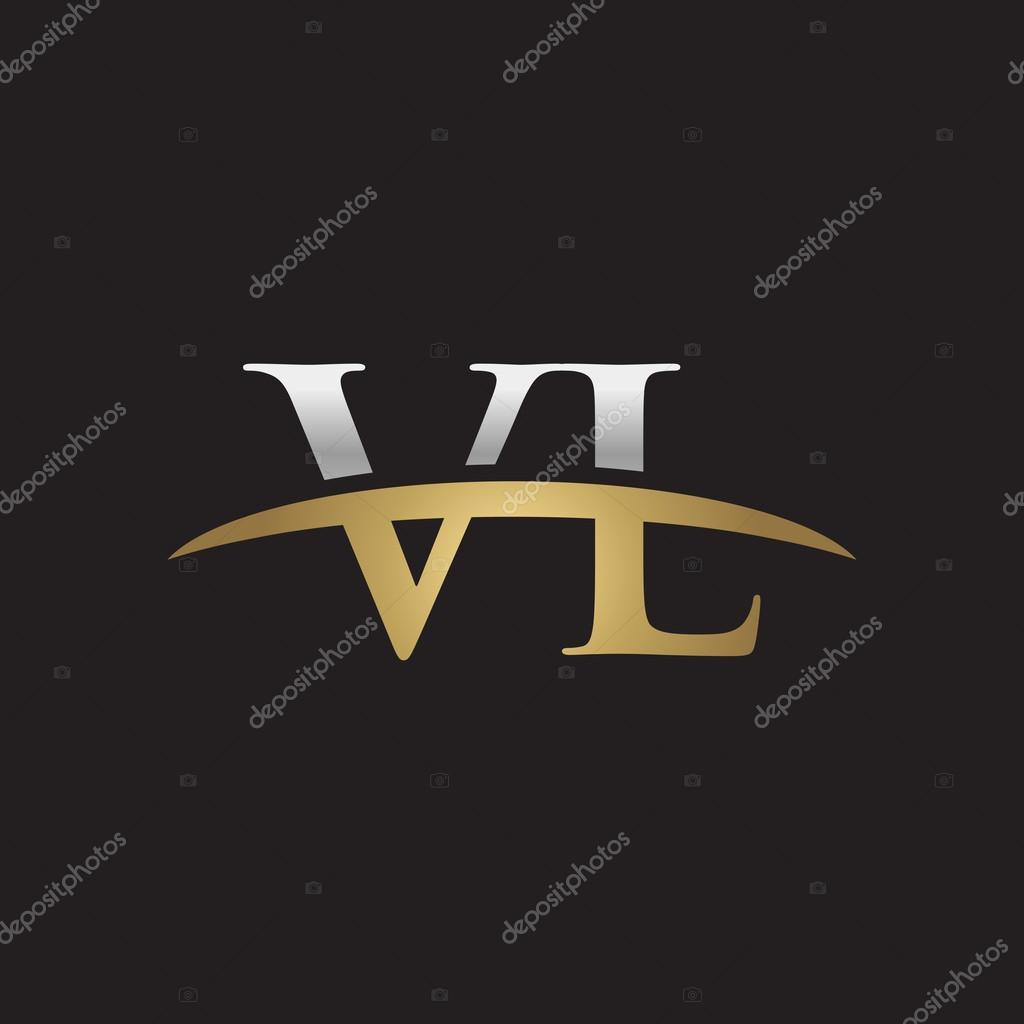 Initial letter VL silver gold swoosh logo swoosh logo black background ...