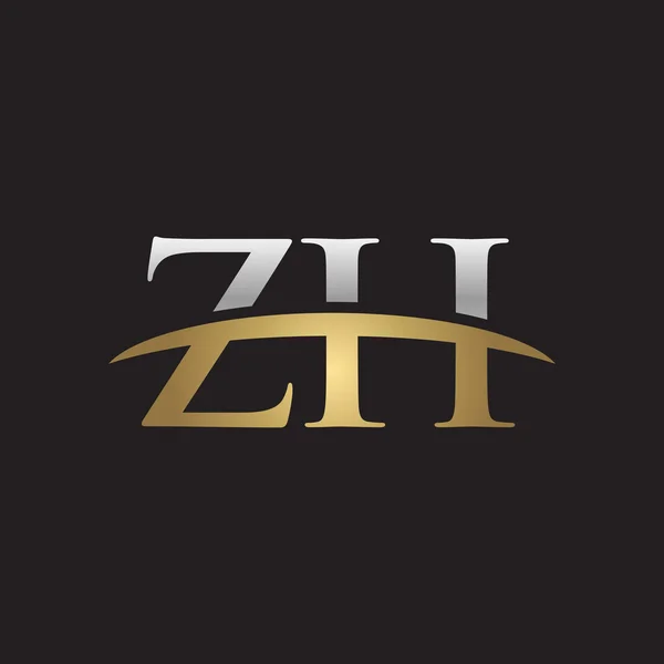 Initial letter ZK silver gold swoosh logo swoosh logo black background ...