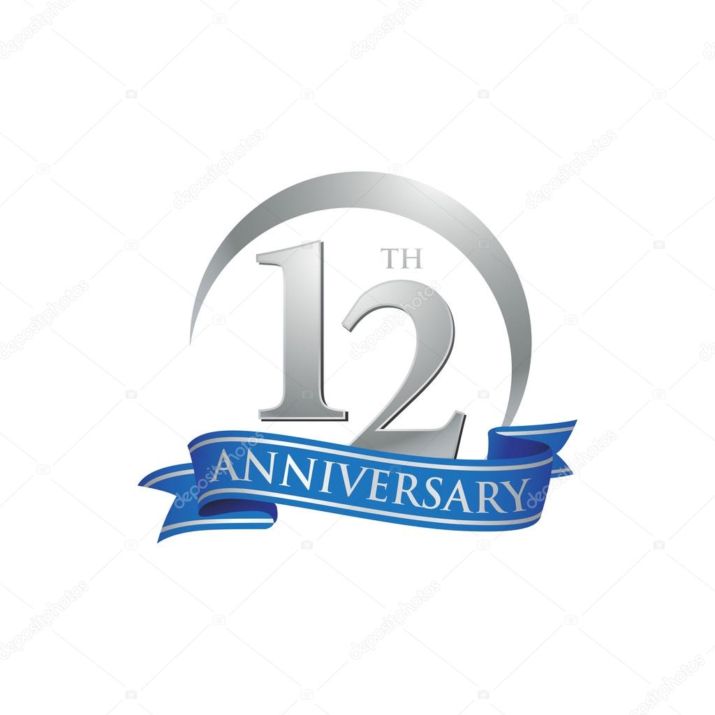 12th anniversary ring logo blue ribbon — Stock Vector © ariefpro #86343234