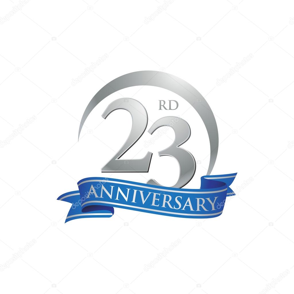 23rd anniversary ring logo blue ribbon — Stock Vector © ariefpro #86343450
