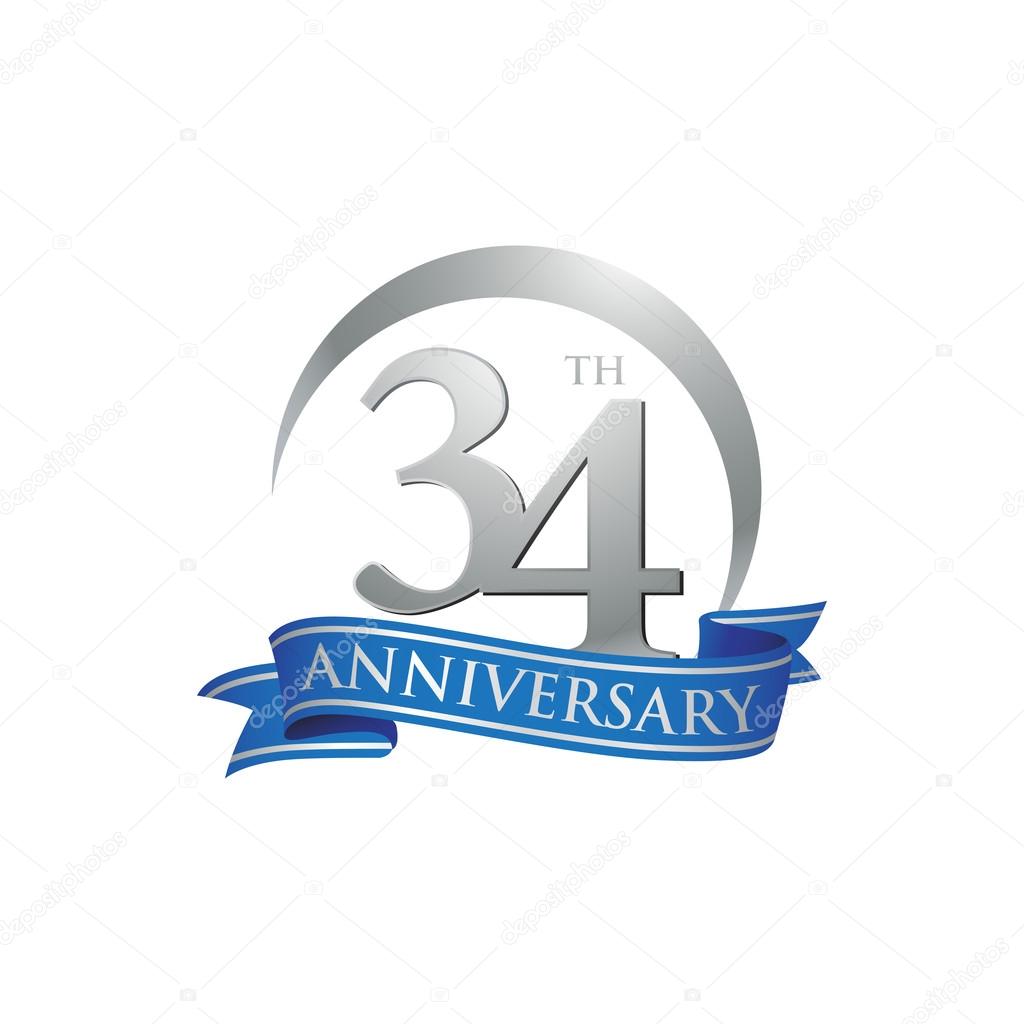 34th anniversary ring logo blue ribbon — Stock Vector © ariefpro #86343656
