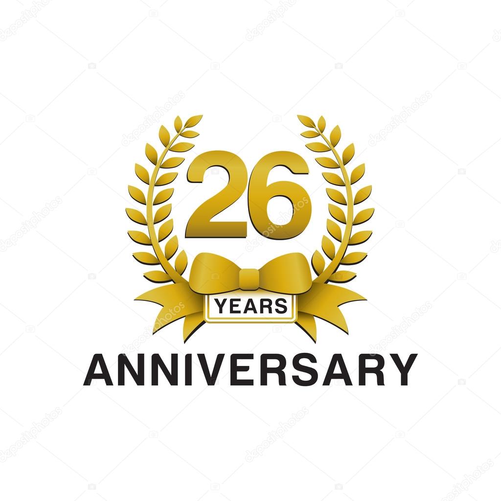 26 aniversário logotipo grinalda dourada Vetor de stock de ©ariefpro ...