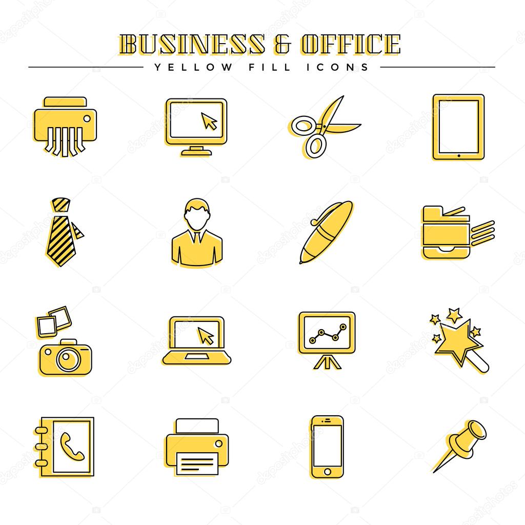 Business and office, yellow fill icons set Stock Vector Image by ...