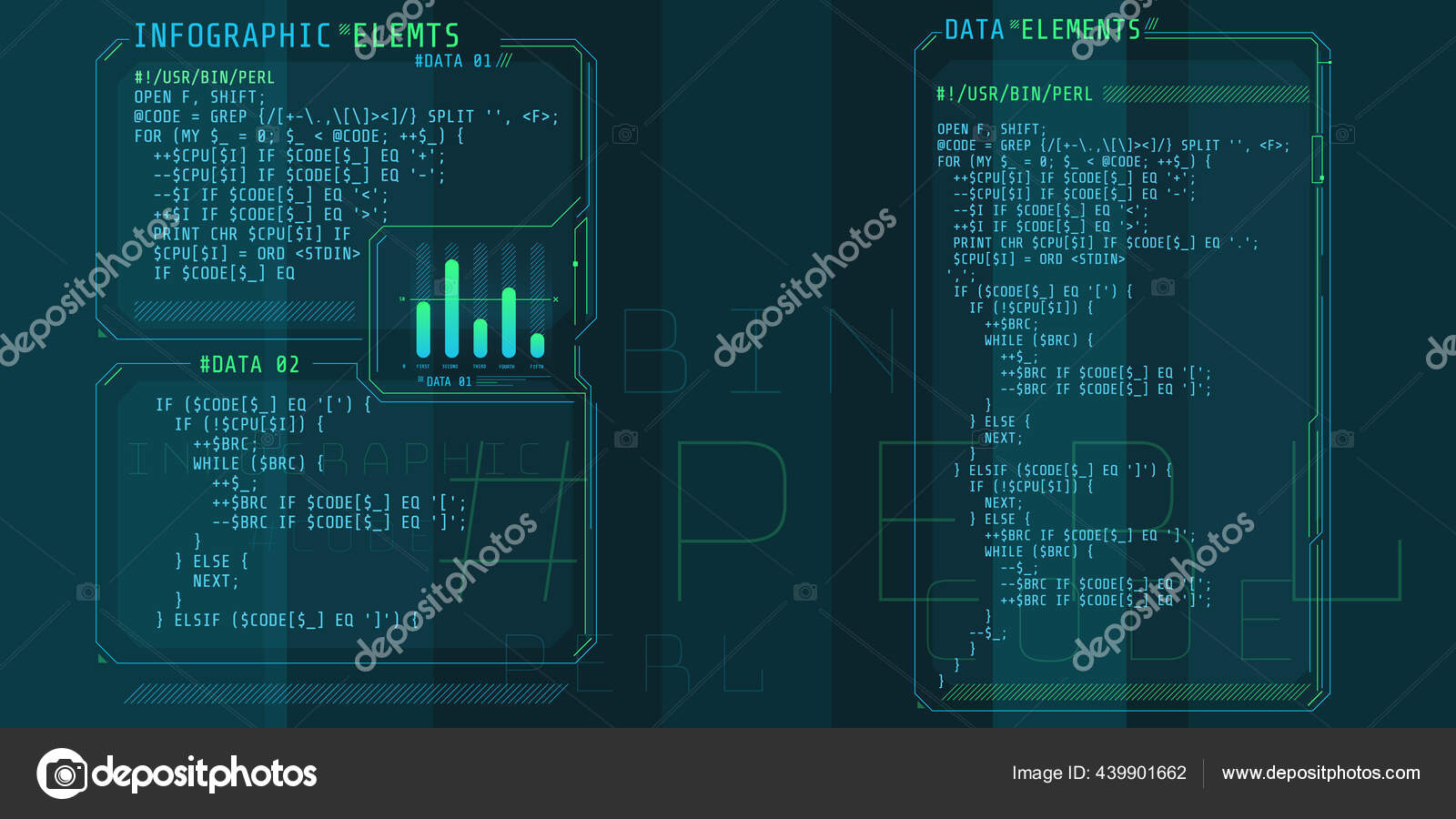 HUD interface elements with part of the code Perl. Stock Vector Image ...
