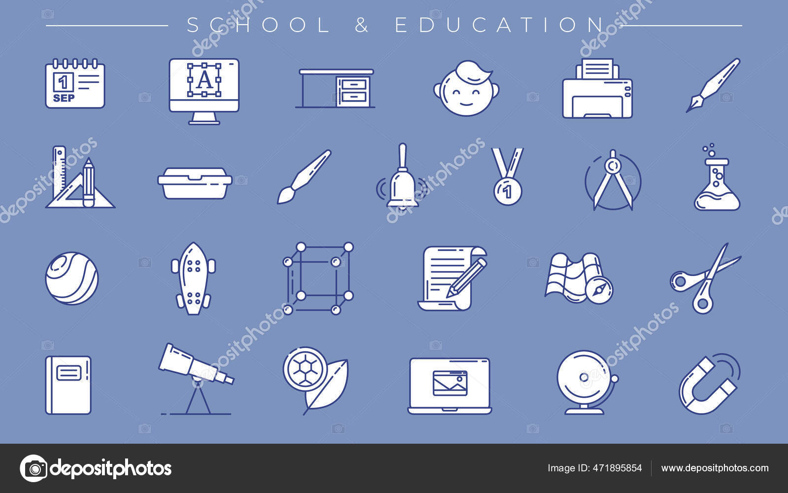 School and Education concept line style vector icons set. Stock Vector ...