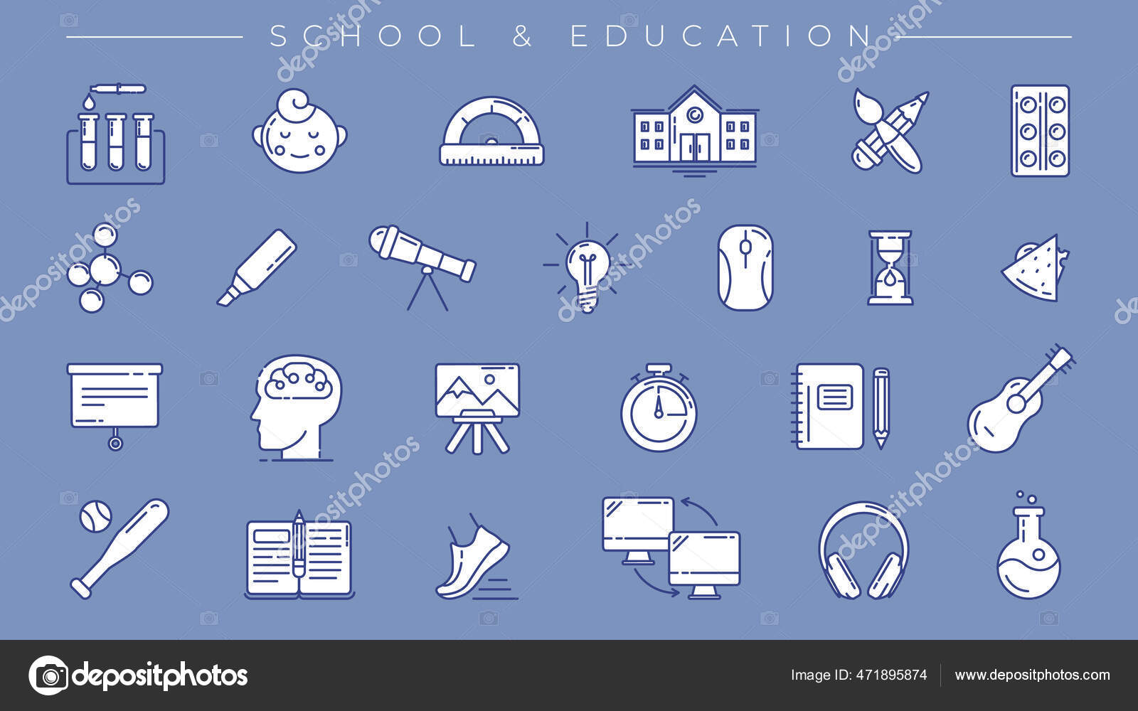 School and Education concept line style vector icons set. Stock Vector ...