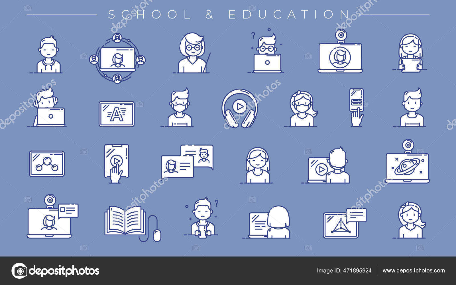 School and Education concept line style vector icons set. Stock Vector ...