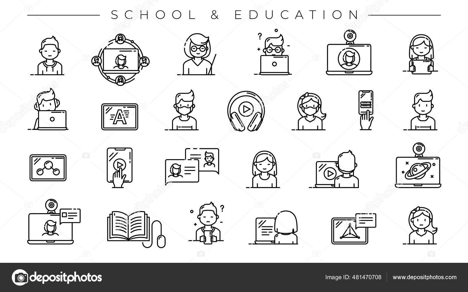 School and Education concept line style vector icons set. Stock Vector ...