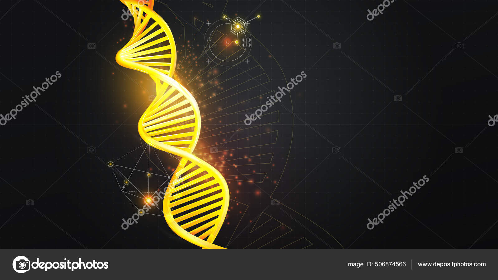 Golden glow of DNA model on a black background. Stock Vector Image by ...