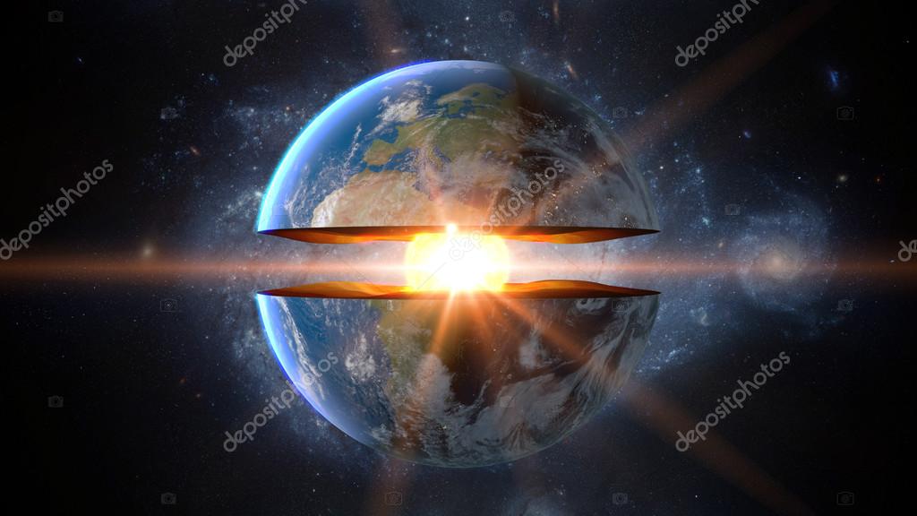 Núcleo terrestre. estructura interior con capas geológicas. renderizado ...