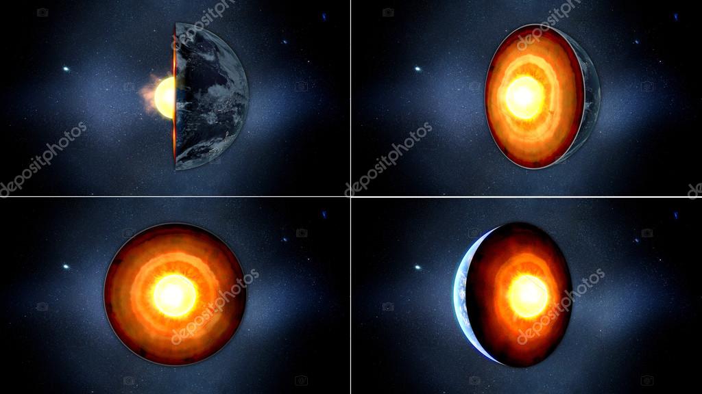 Earth core. inner structure with geological layers. 3d rendering Stock ...