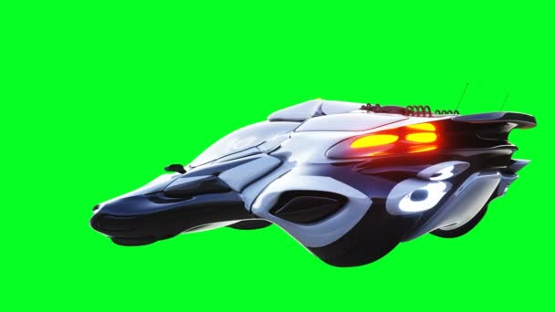 Futuristic sci fi flying car. Realistic 4k green screen animation ...