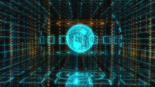 Digital motion background with animated shine squares, lines and sphere ...