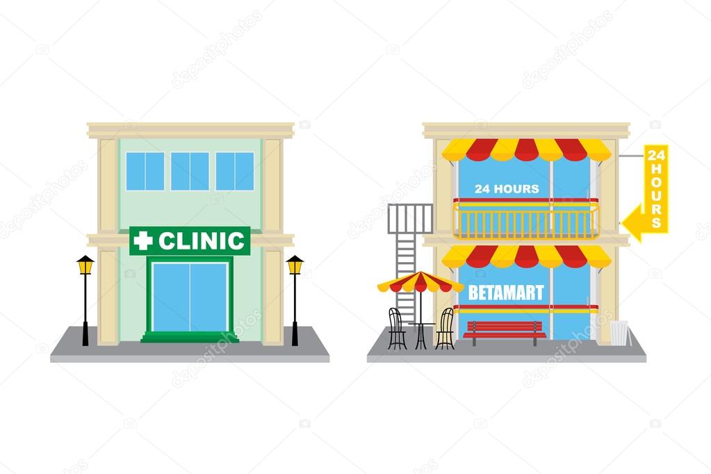 Clinic and Mini mart — Stock Vector © vable #105381514