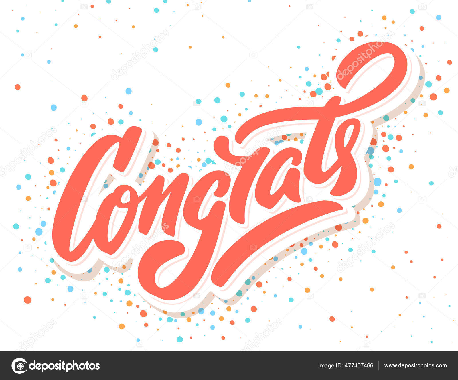 Congrats. Greeting card. Vector handwritten lettering with firework ...