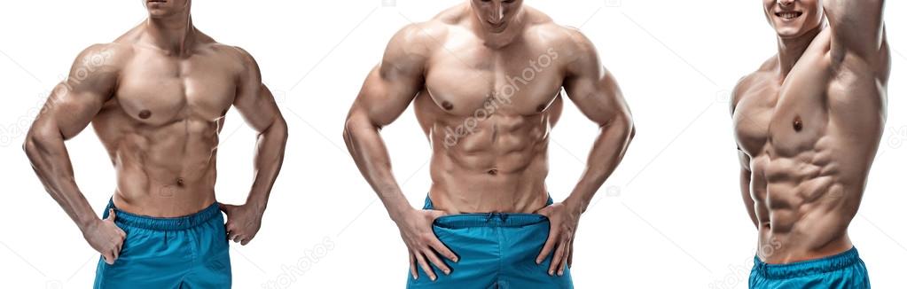 Collage of image. Muscle man posing in studio — Stock Photo © nazarov ...