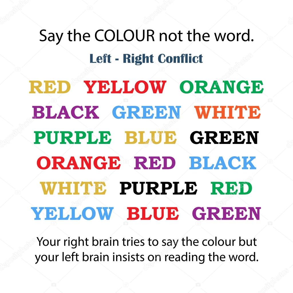 Say the colour not the word - left brain right brain conflict chart ...