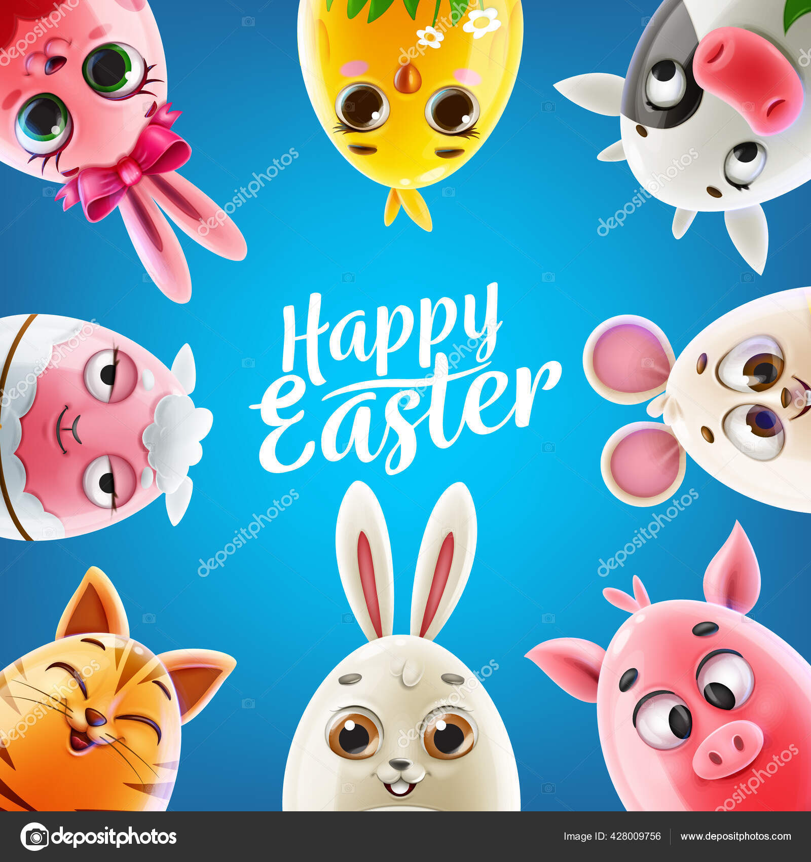 Happy Easter Greeting Card Design Animals Stock Vector by ©mollicart ...