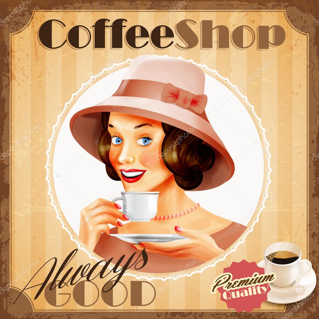 VINTAGE COFFEE GIRL Stock Vector by ©mollicart 88395982