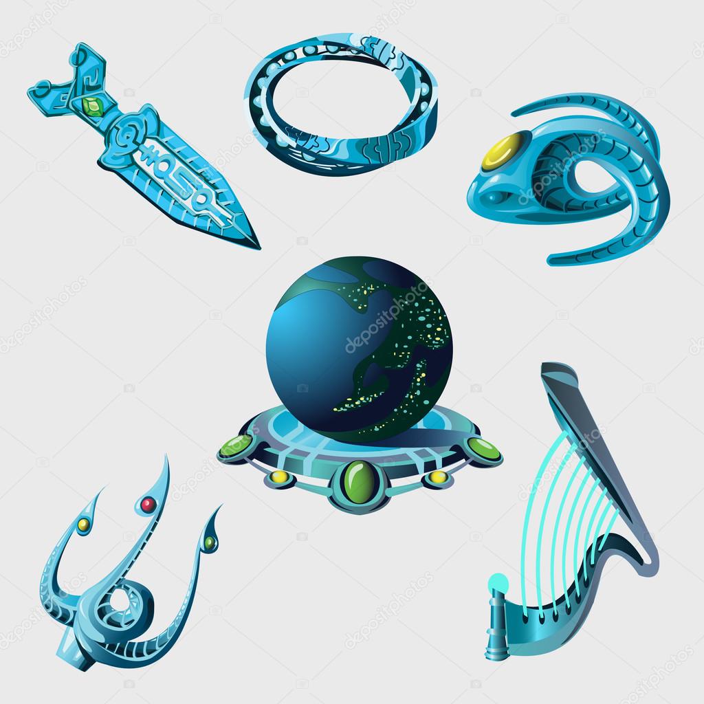 Globe, weapon and elements from sci-Fi series Stock Vector Image by ...