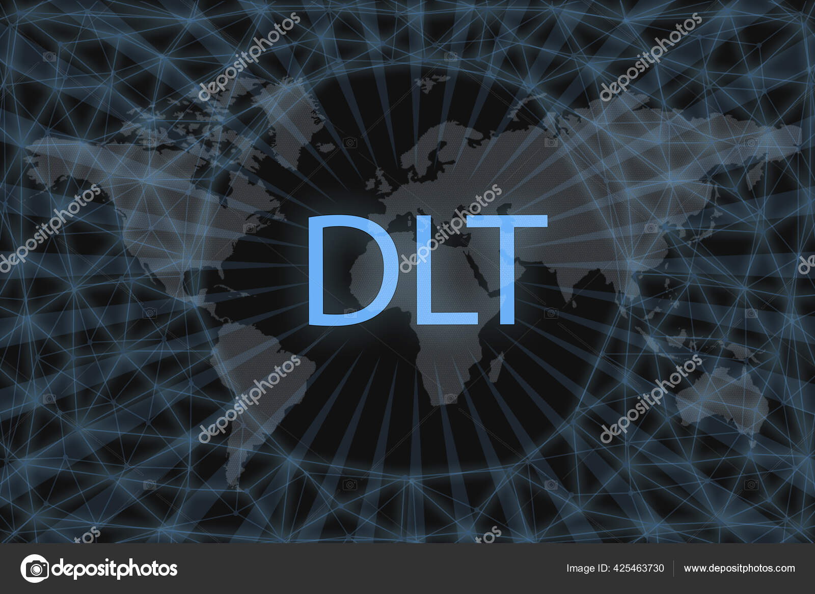 Distributed Ledger Technology Dlt Inscription Dark Background World Map ...
