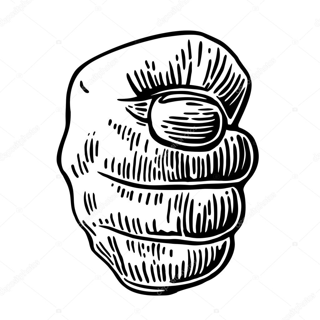 Male hand showing a fig sign. Vector black vintage engraved ...