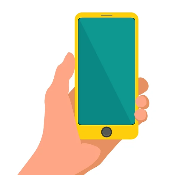Male Hand Holding Black Smart Phone Touching Blank Screen Flat Design