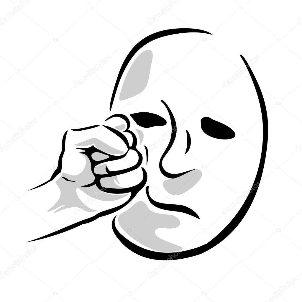 Face punch. Human hand with a clenched fist. Vector black and gray ...