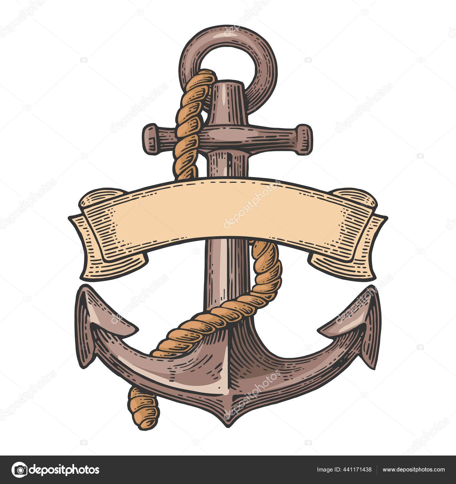 Anchor with ribbon and rope isolated on white background. Stock Vector ...