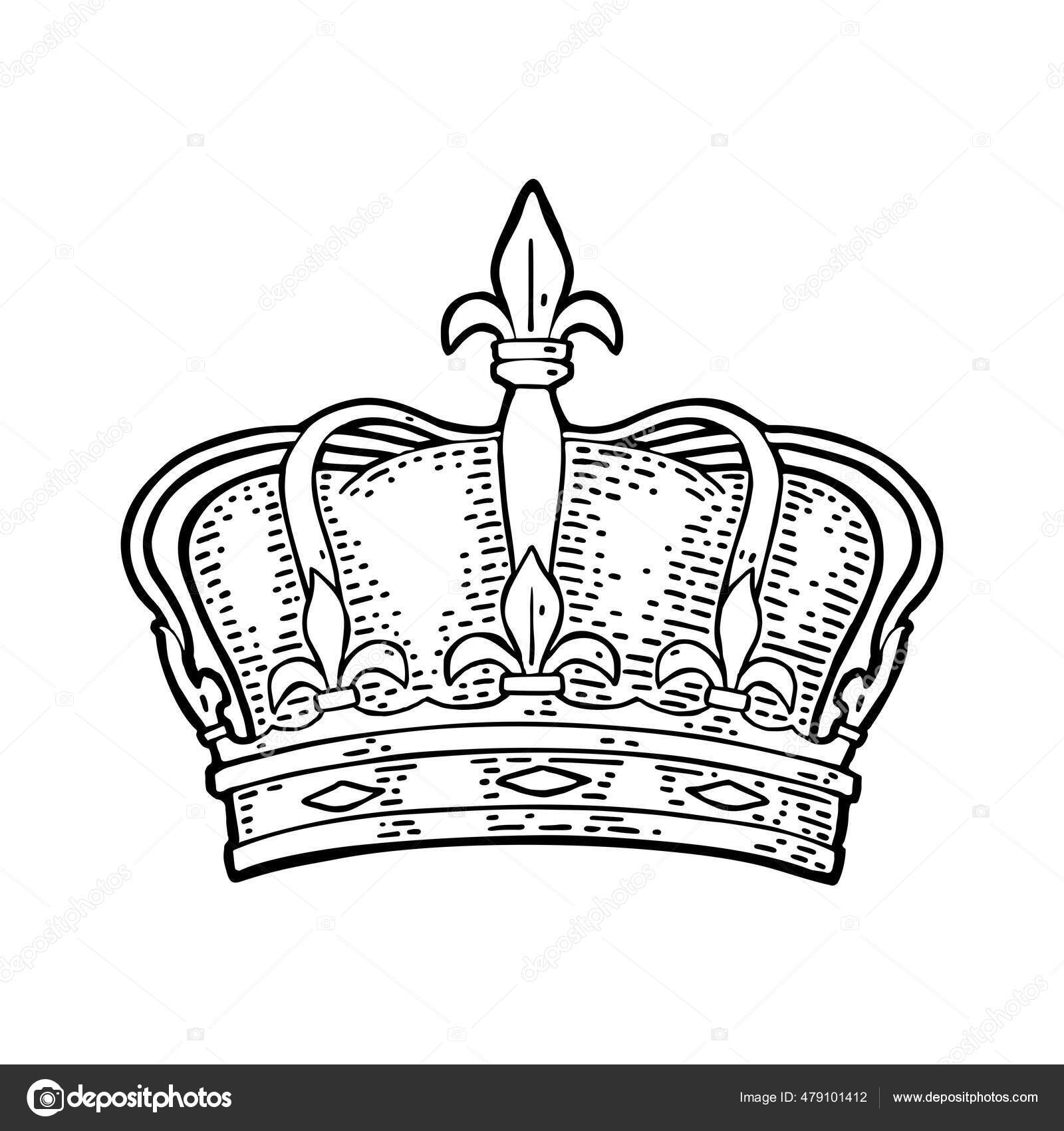 King crown. Engraving vintage vector black illustration. Isolated on ...