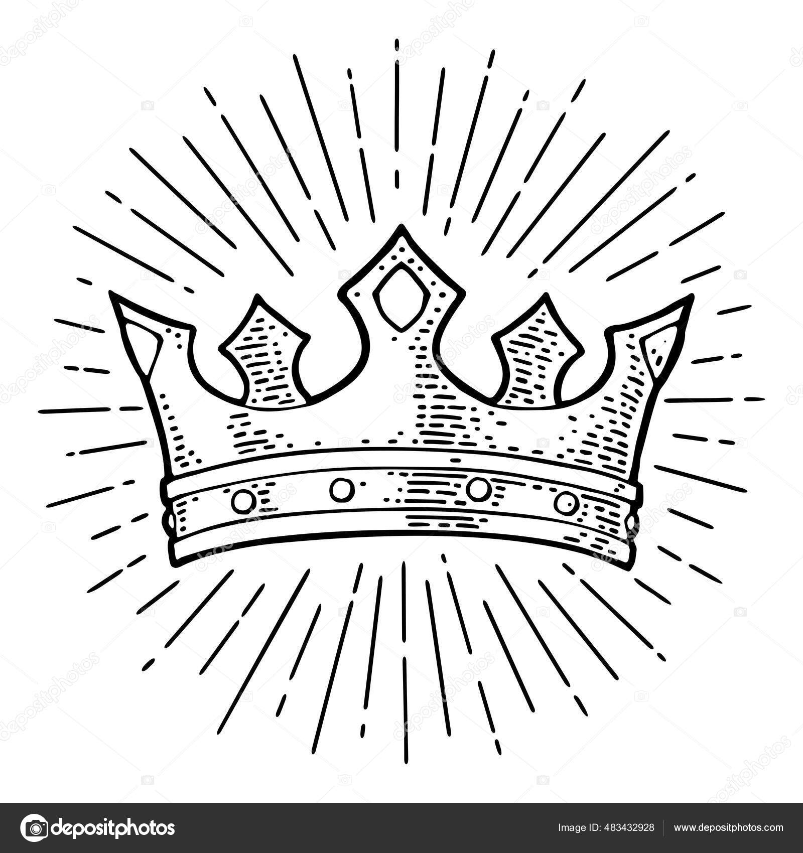 King Crown Engraving Vintage Vector Color Illustration Isolated White ...
