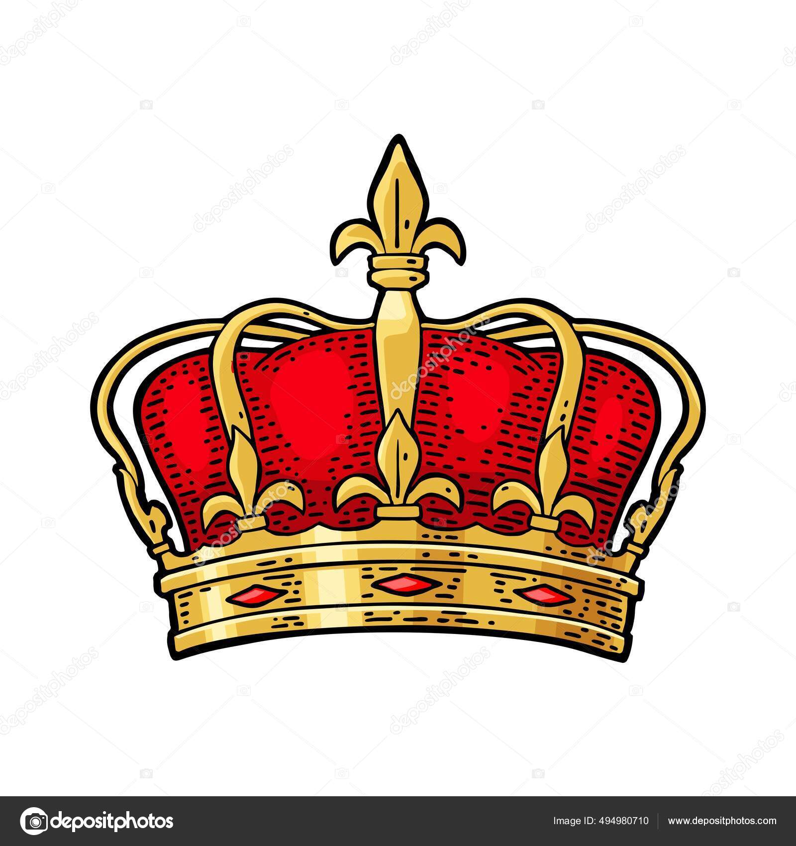King Crown Engraving Vintage Vector Color Illustration Isolated White ...