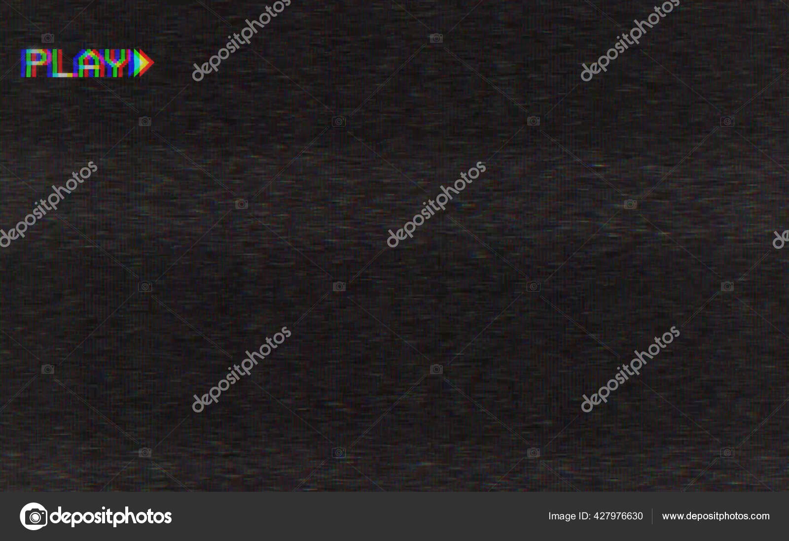 Old damaged VHS tape playing, over noise from an analog TV, with a PLAY ...