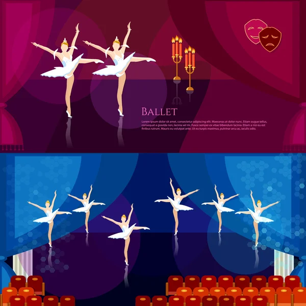 Ballet banners ballerinas dancing on theater stage — Stock Vector ...