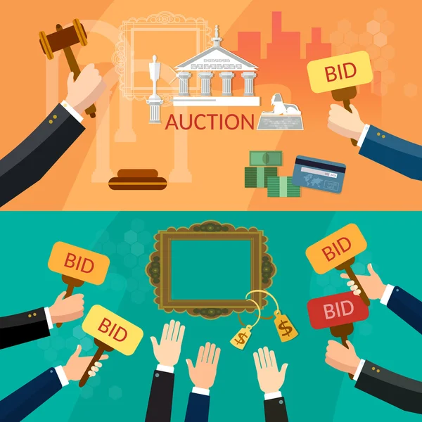 Auction and bidding banners selling antiques art object — Stock Vector ...