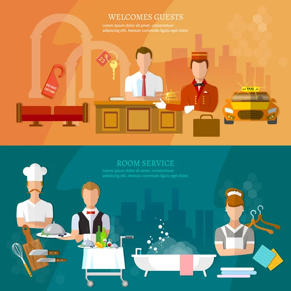 Hotel service banners hotel staff reception reservation — Stock Vector ...