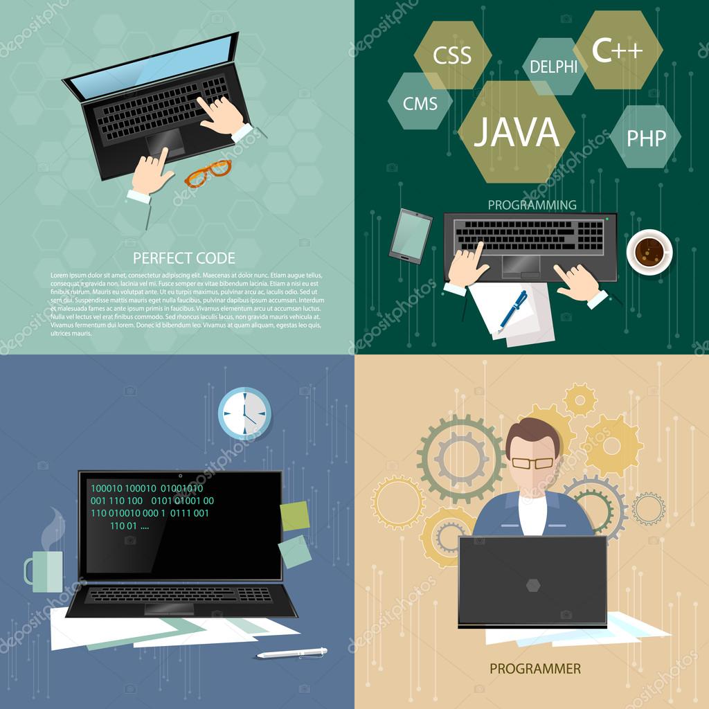 Programmers Concept Software Engineer Coding In The Computer Set Stock Vector Image By