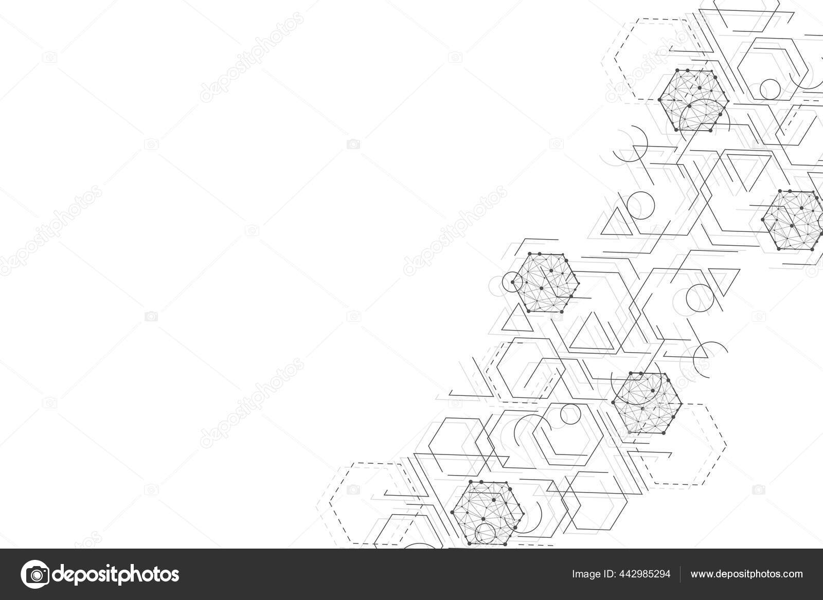 Science network pattern, connecting lines and dots. Technology hexagons ...