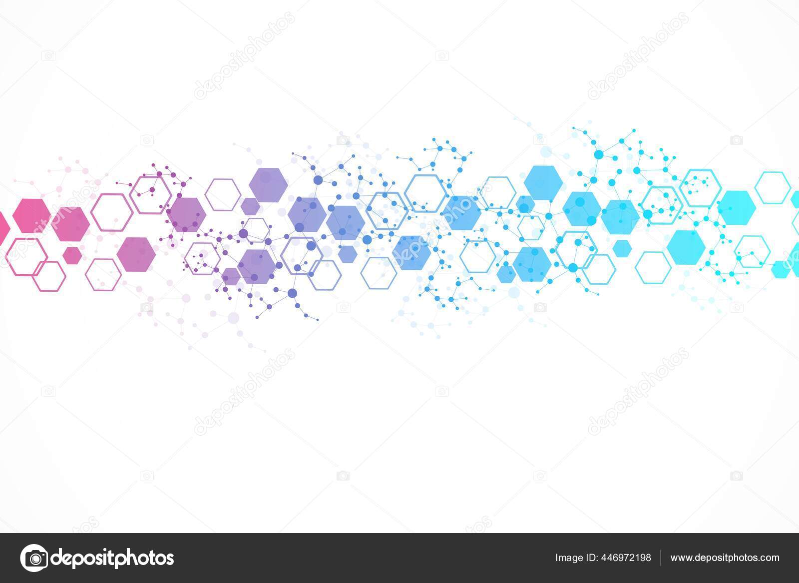 Science network pattern, connecting lines and dots. Technology hexagons structure or molecular ...