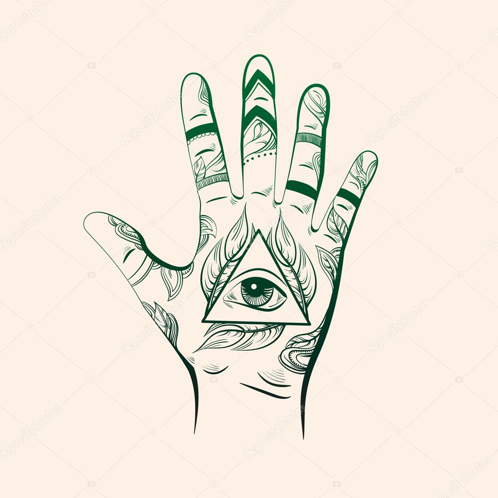 Illusitration of hand with All seeing eye pyramid symbol. Stock Vector ...