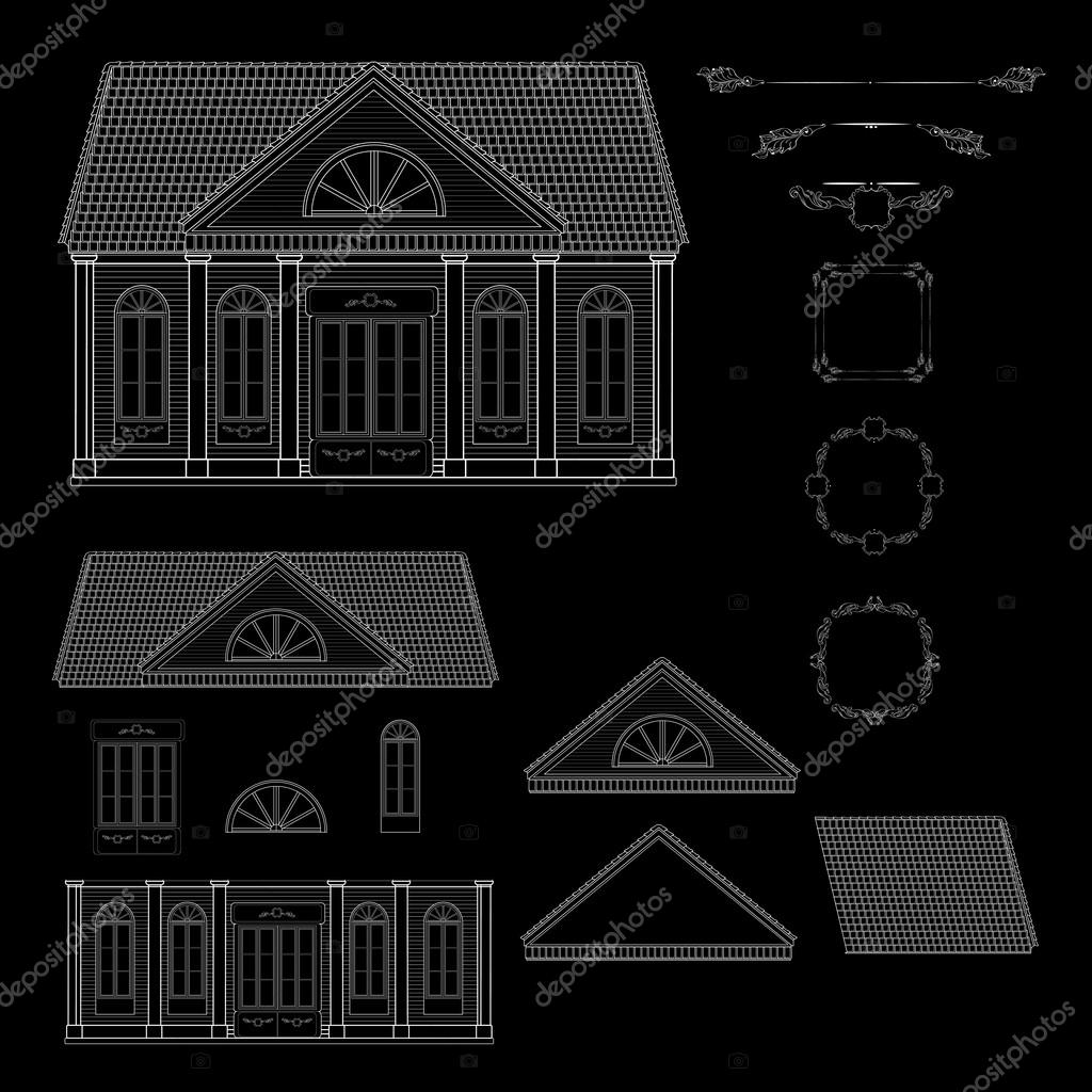 Vector set of isolated line details retro style house. Stock Vector by ...