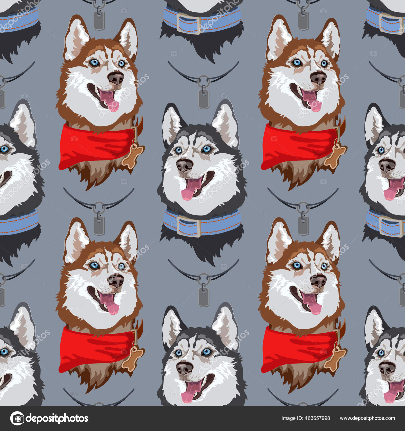 Dog breed Husky seamless pattern. Vector flat illustration. Stock ...