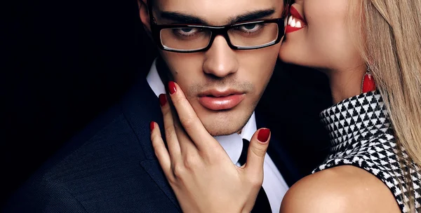 beautiful sensual impassioned couple. office love story - Stock Image ...