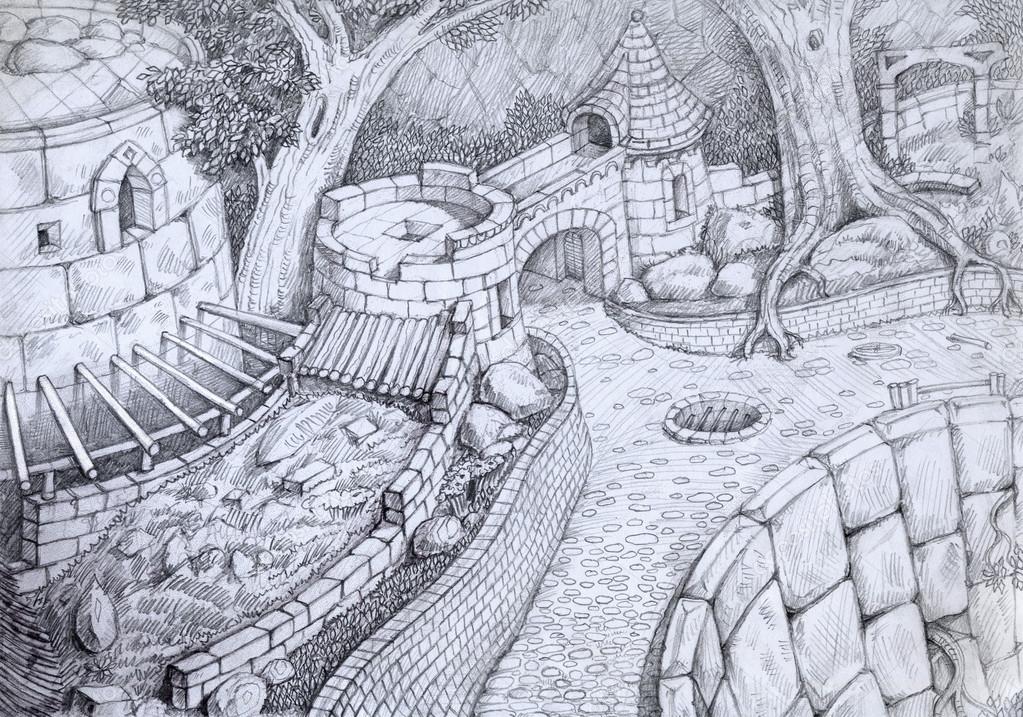 Pencil drawing castle Stock Illustration by ©denisik11 #88829384