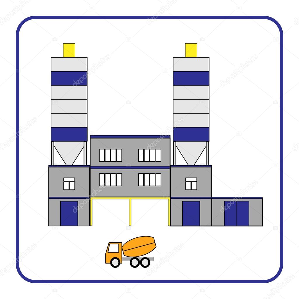Concrete production plant icon with truck in the frame Stock Vector by ...