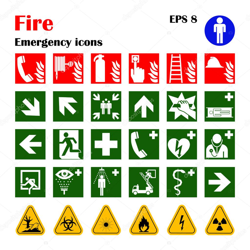 Fire emergency icons. Vector illustration. Stock Vector Image by ...